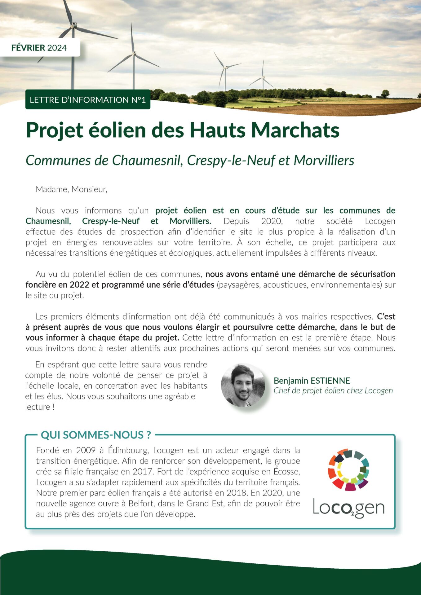 Lettre d'information n°1 - Projet éolien du Banot - Locogen France